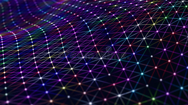 Abstract Dynamic Wave of Particles and Lines. Big Data. Network or ...