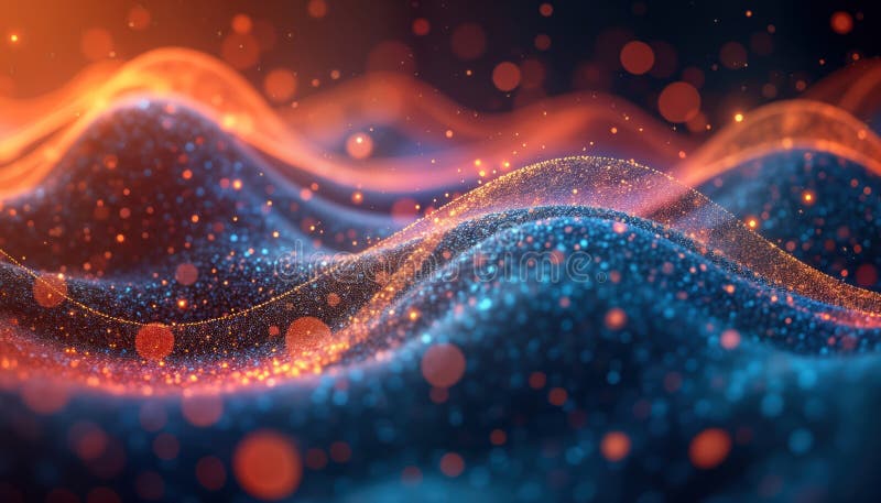 Abstract Dynamic Wave Patterns With Glowing Particles Colorful Light Interactions Interference