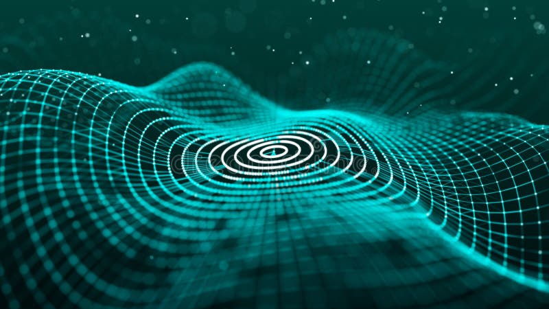 Abstract Dynamic Wave of Points and Lines. Network of Bright Particles Connected by Lines. Big ...