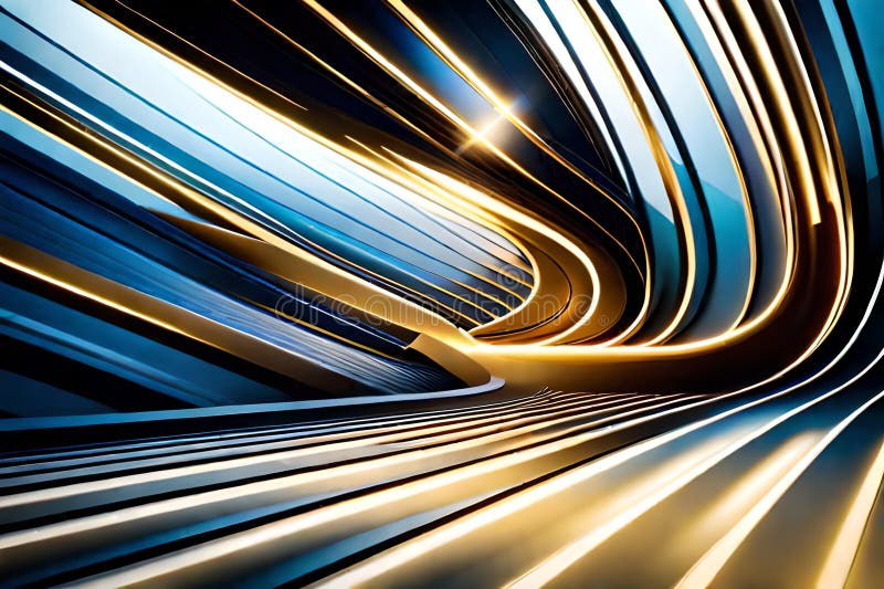 Abstract Dynamic Waves and Shining Blue and Golden Line Stock Photo ...