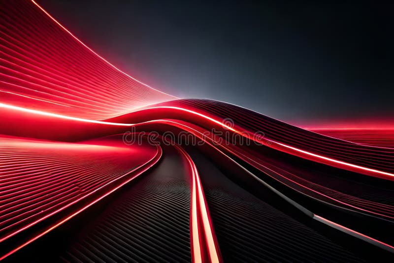 Abstract Dynamic Waves and Shining Red Line. Stock Illustration ...