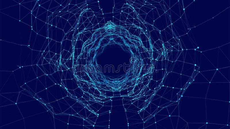 Abstract Dynamic Wireframe Tunnel on Blue Background. Deep Wave ...