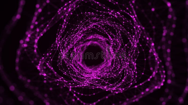 Abstract Dynamic Wireframe Tunnel on Purple Background. Deep Wave ...