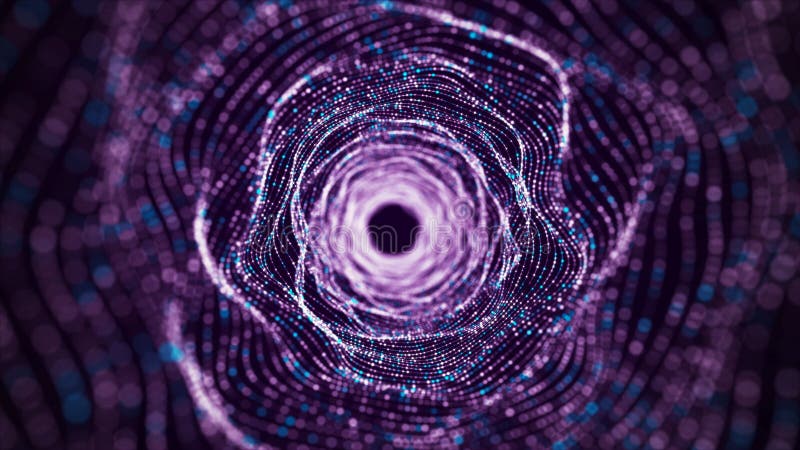 Abstract Dynamic Wireframe Tunnel on Purple Background. Deep Wavy ...