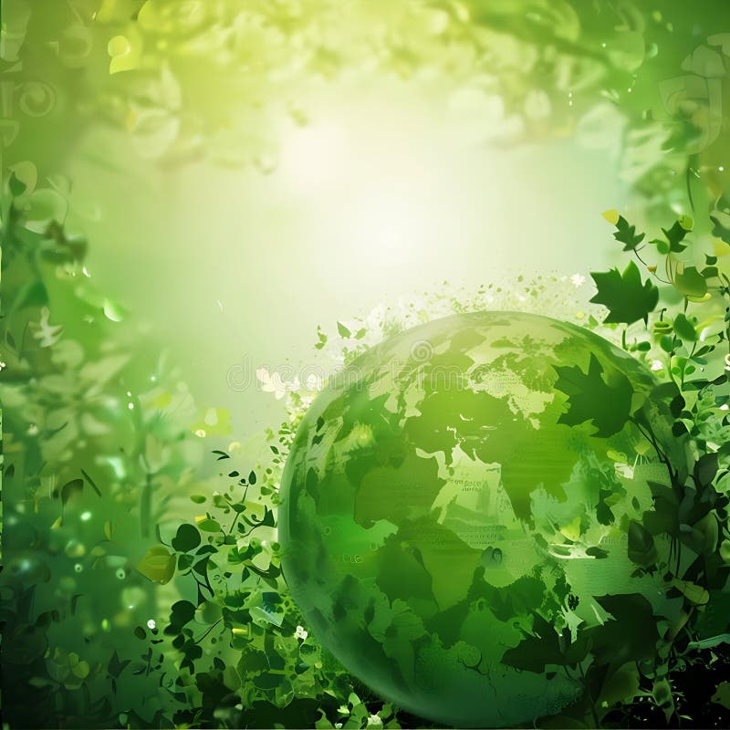 Abstract Earth Day Concept with Foliage and a Faded Globe Generative AI ...