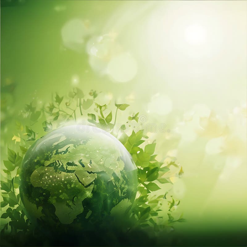 Abstract Earth Day Concept with Foliage and a Faded Globe Generative AI ...
