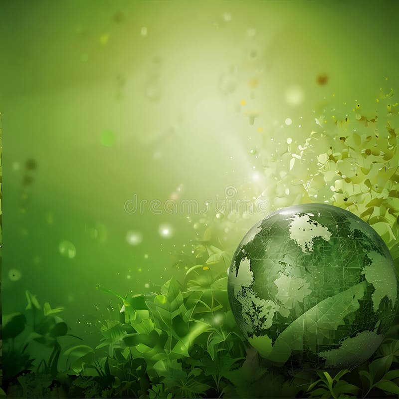 Abstract Earth Day Concept with Foliage and a Faded Globe Generative AI ...
