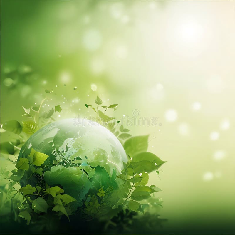 Abstract Earth Day Concept with Foliage and a Faded Globe Generative AI ...