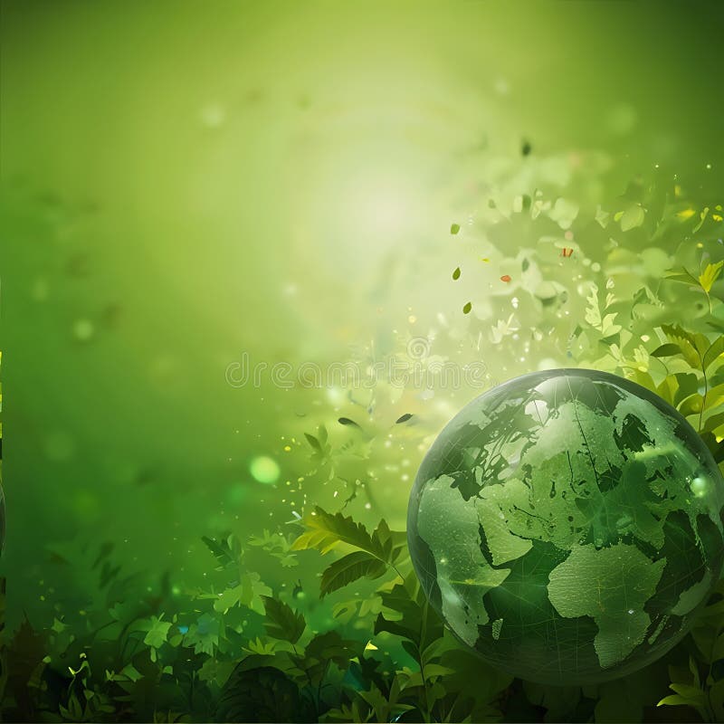 Abstract Earth Day Concept with Foliage and a Faded Globe Generative AI ...