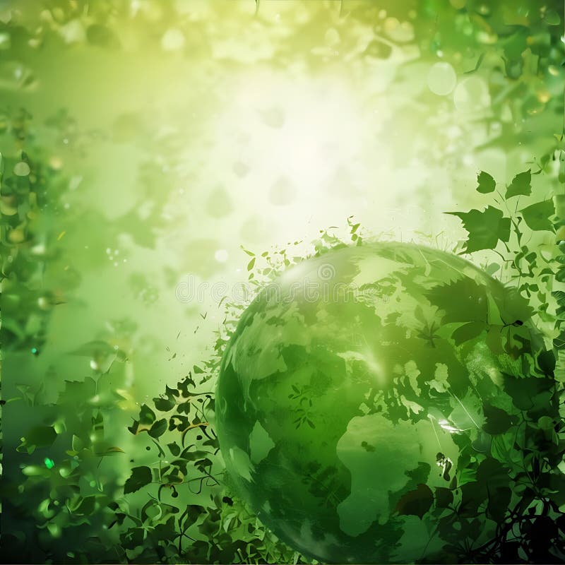 Abstract Earth Day Concept with Foliage and a Faded Globe Generative AI ...