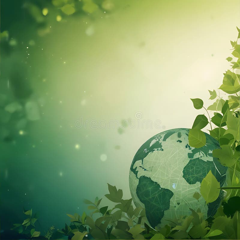 Abstract Earth Day Concept with Foliage and a Faded Globe Generative AI ...