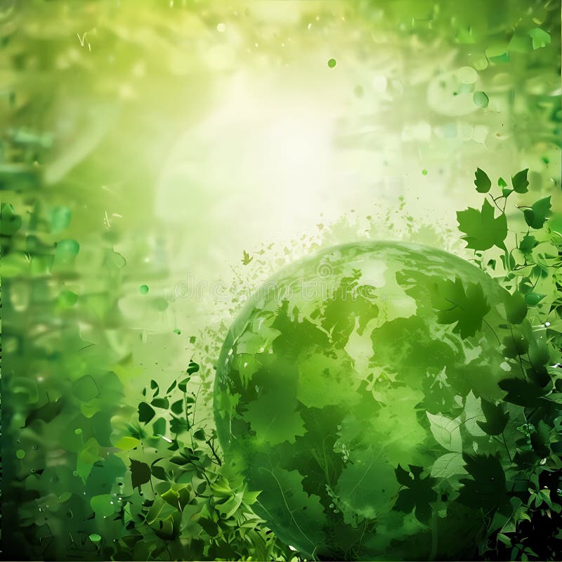 Abstract Earth Day Concept with Foliage and a Faded Globe Generative AI ...