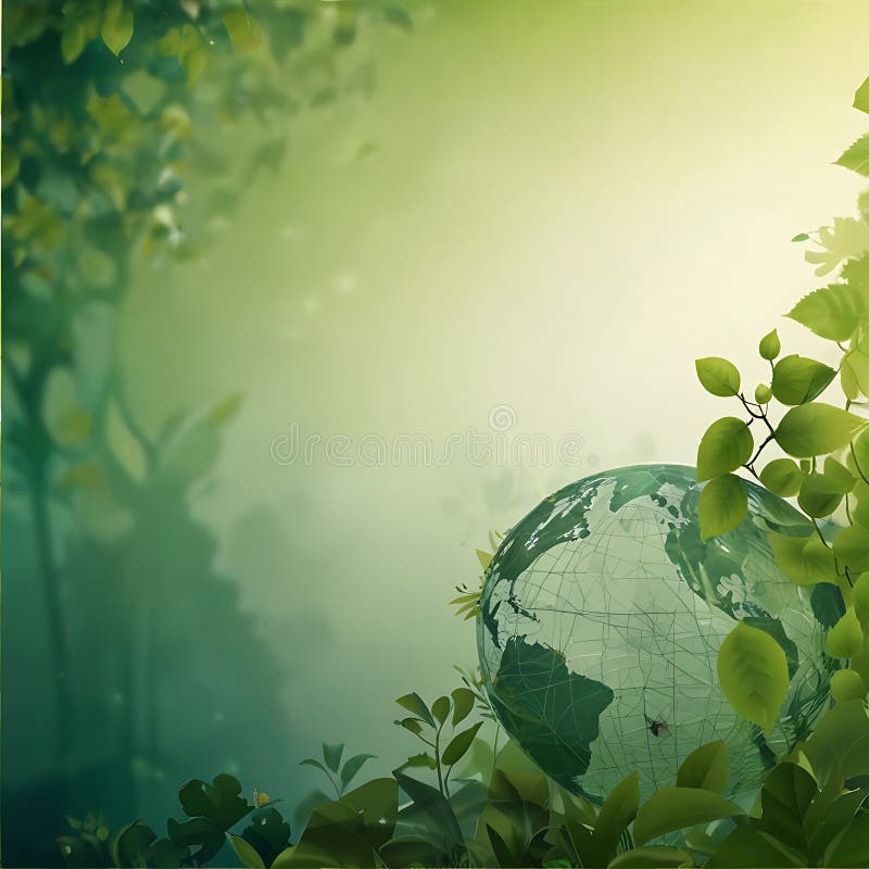 Abstract Earth Day Concept with Foliage and a Faded Globe Generative AI ...