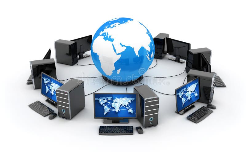 Abstract Earth, Network Connect and Many Computers Stock Illustration ...