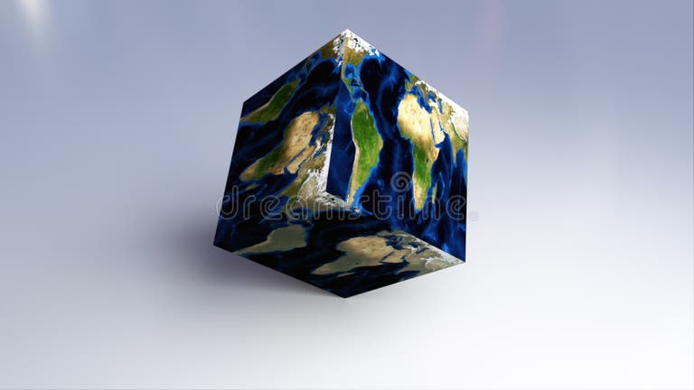 Abstract Earth Square Globe is on the Surface, 3d Render Computer ...