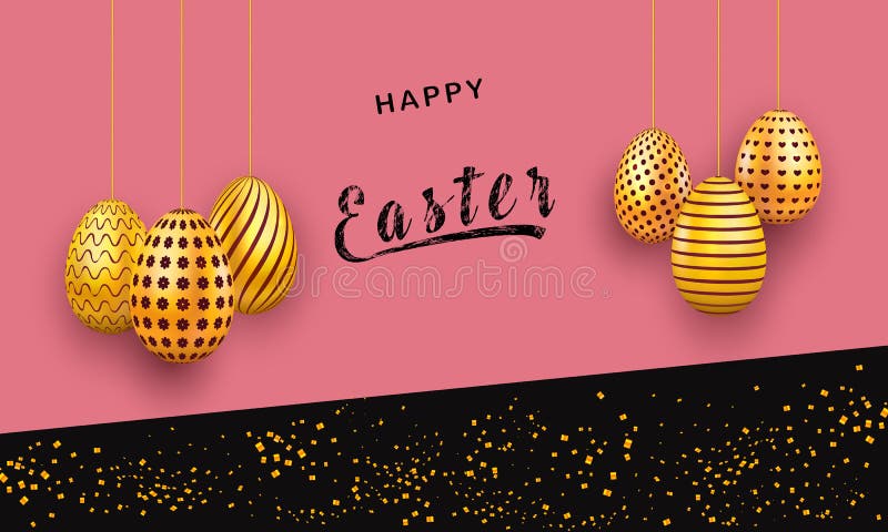 Abstract Easter Background Decorated with Hanging Gold Eggs and ...