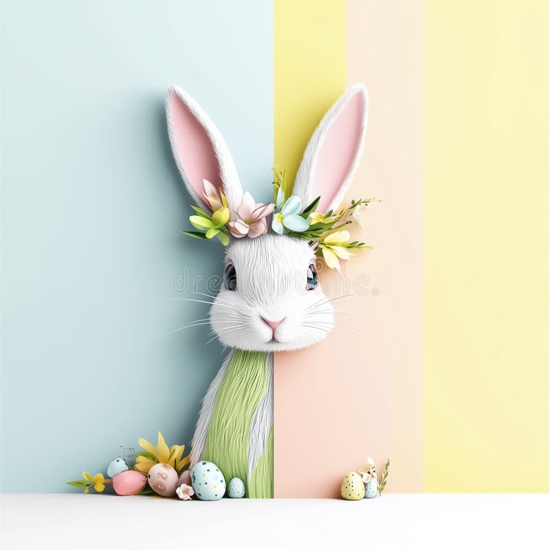 Abstract Easter Bunny Made of Simple Shapes Appears Playfully from a ...