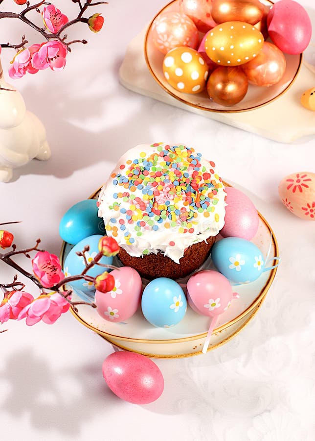 Abstract Easter Composition with Traditional Russian Kulich with ...