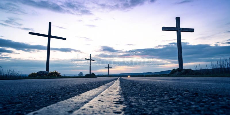 Abstract Easter Cross on Road at Sunset Stock Illustration ...