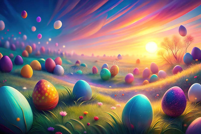 Abstract Easter Egg Landscape a Vibrant Vector Illustration Celebrating Springs Arrival with ...