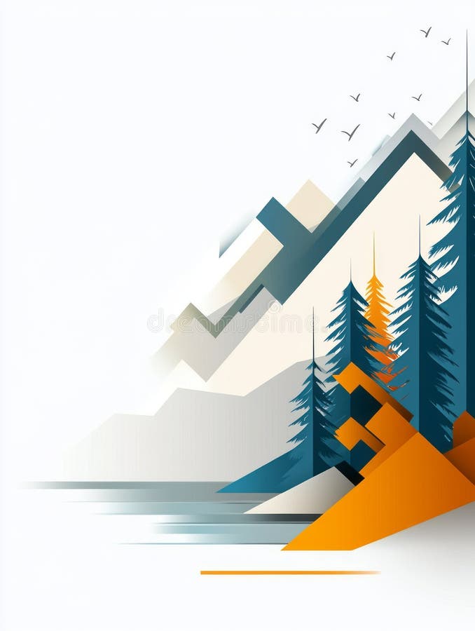 Abstract Ecological Design Featuring Trees, Mountains, and Nature ...
