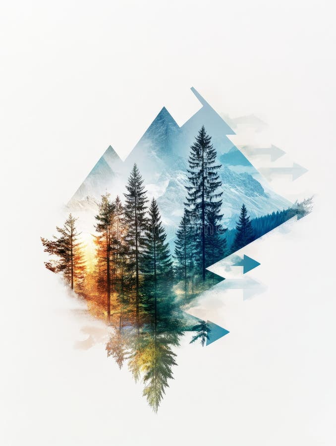 Abstract Ecological Design Featuring Trees, Mountains, and Nature ...