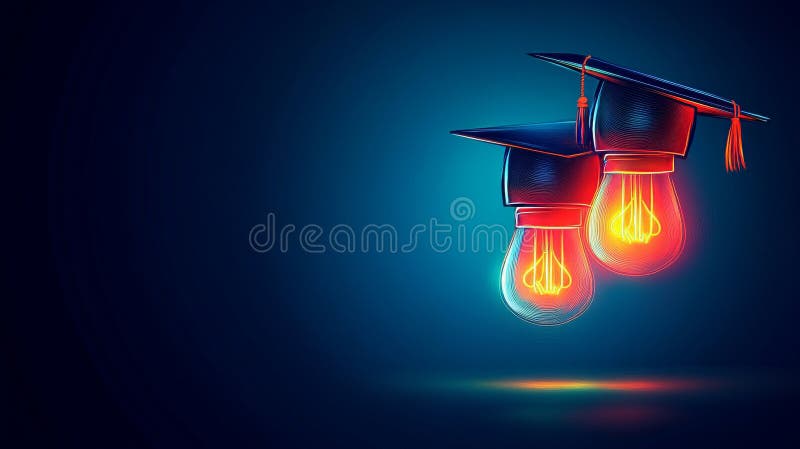 Abstract Education Background, Illuminated Graduation Caps Symbolizing ...