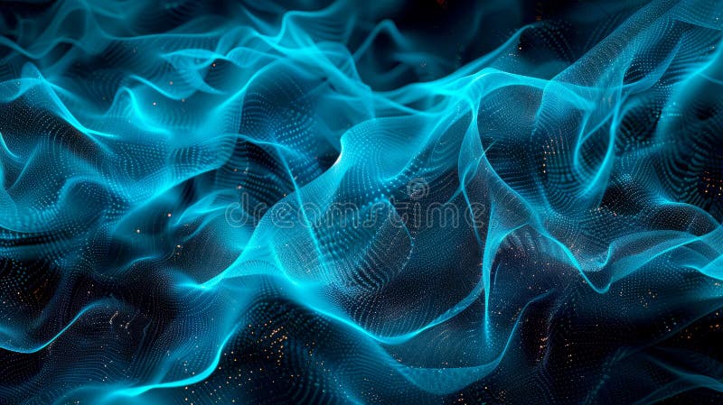 Abstract Electric Currents and Glowing Waves Over Deep Blue Background ...