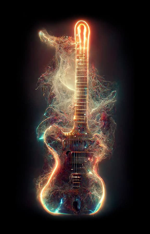 Abstract Electric Guitar on Black Background Stock Illustration ...
