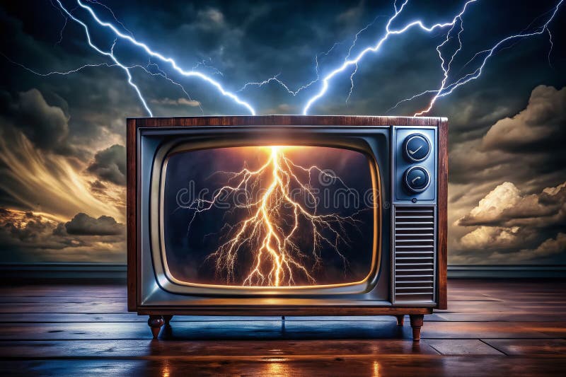 Abstract Electric Storm on a Television Screen a Powerful Visual ...