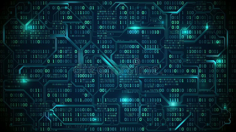 Abstract Futuristic Electronic Circuit Board with Binary Code, Neural ...