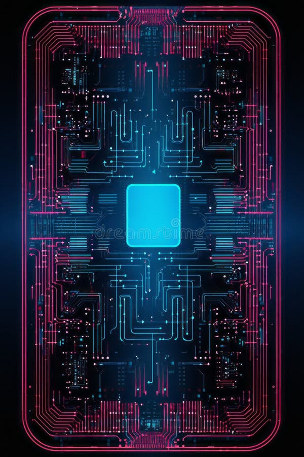 An Abstract Electronic Circuit Board with Blue and Pink Lights Stock ...