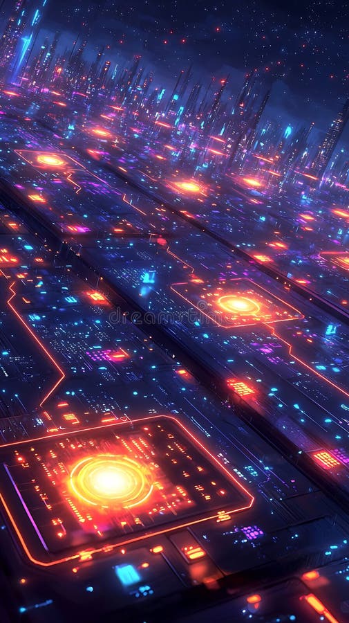 Abstract Electronic Circuit Board Neon Glow Tech Stock Photo - Image of ...