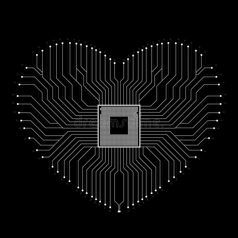 Abstract Electronic Circuit Board in Shape of Heart, Technology ...