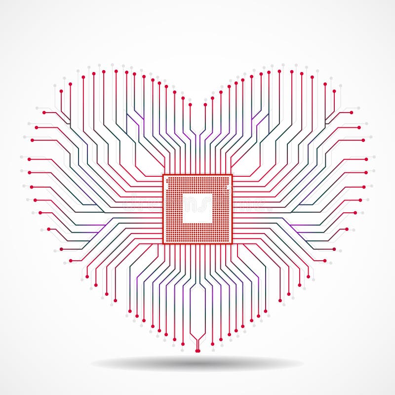 Abstract Electronic Circuit Board in Shape of Heart, Technology ...