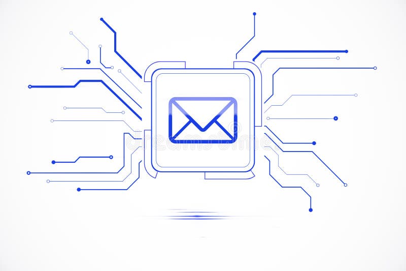 Abstract Electronic Mail Icon with Circuit Lines on White Background ...