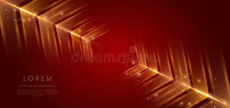 Abstract Elegant Arrow Gold Glowing on Red Background with Lighting ...