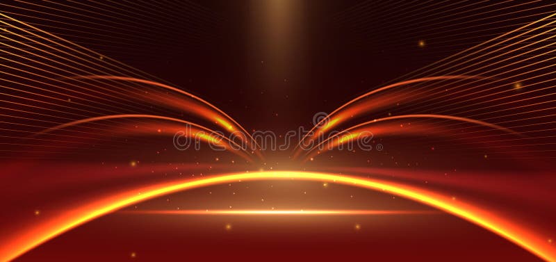Abstract Elegant Red Curved Ray with Gold Lighting Effect Sparkle on ...