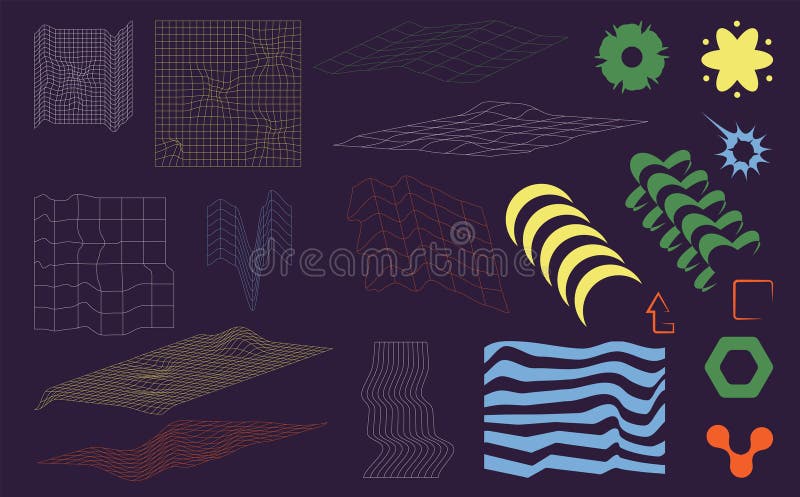 Abstract Elements Retro Futuristic Set. Collection of Y2k Shapes for Nostalgic Design. Basic ...