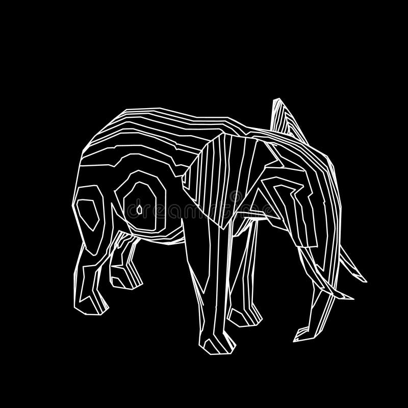 Abstract Elephant. Isolated on Black Background. Vector Outline Stock ...