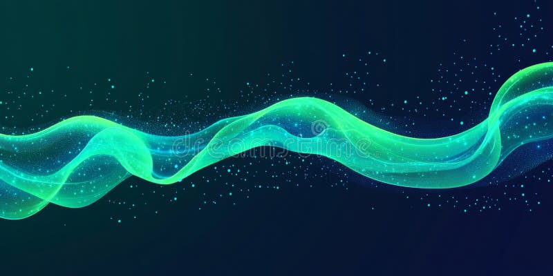 Abstract Emerald and Cyan Light Wave with Sparkling Bokeh Dots on Dark ...