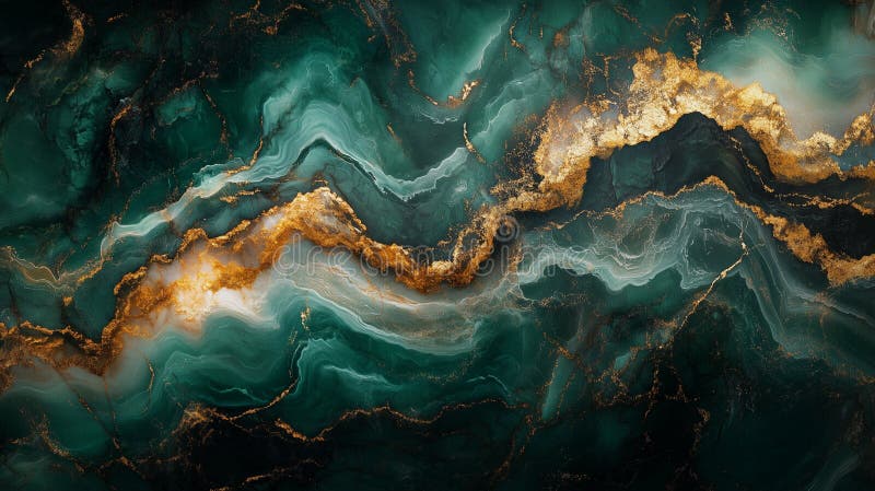 Abstract Emerald and Gold Fluid Art with Swirling Patterns and Textures ...