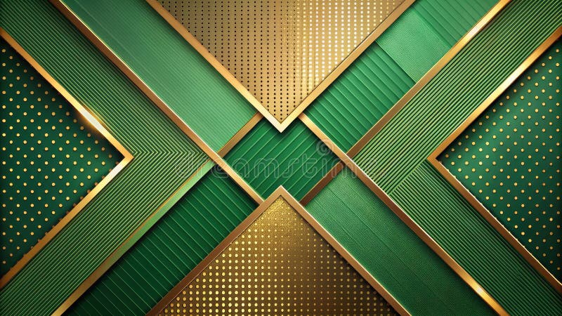 Abstract Emerald Green and Gold Geometric Design with Intersecting ...