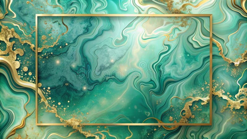 Abstract Emerald Green and Gold Marble Texture with Golden Frame ...