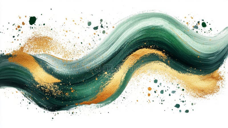Abstract Emerald Green Gold Wave Painting Stock Illustration ...