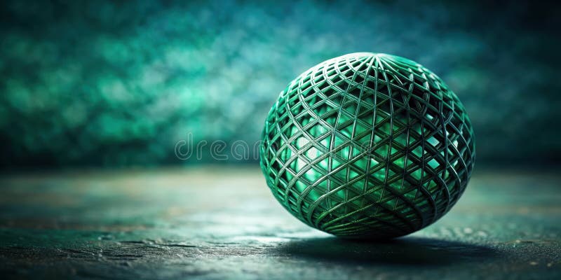 Abstract Emerald Green Sphere on Dark Surface, Intricate Lattice Design ...