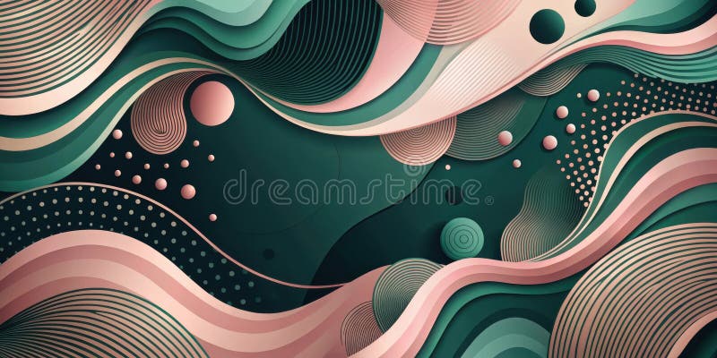 Abstract Emerald and Rose Gold Layered Wave Design with Circular ...