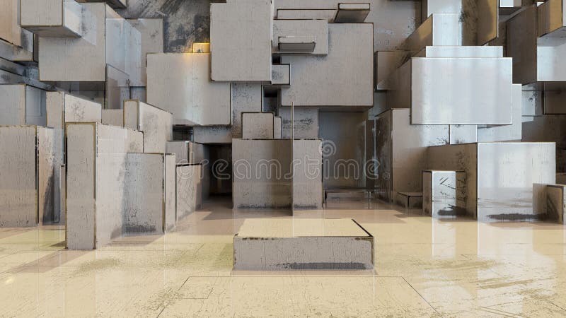 Abstract Empty Background of Aged Metal Cubes Stock Illustration ...