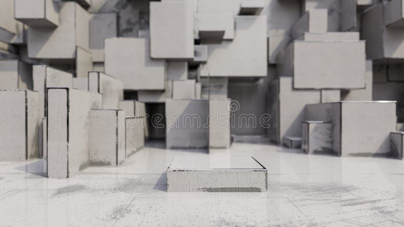 Abstract Empty Background of Aged Metal Cubes Stock Illustration ...