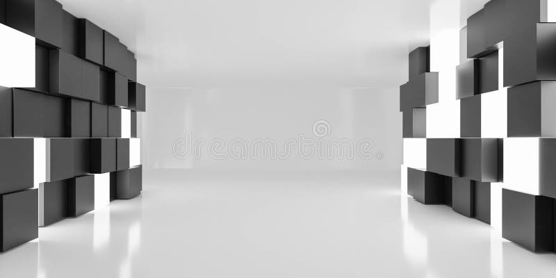 Abstract Empty Cube Wall Room with Black and White Geometric Shape ...